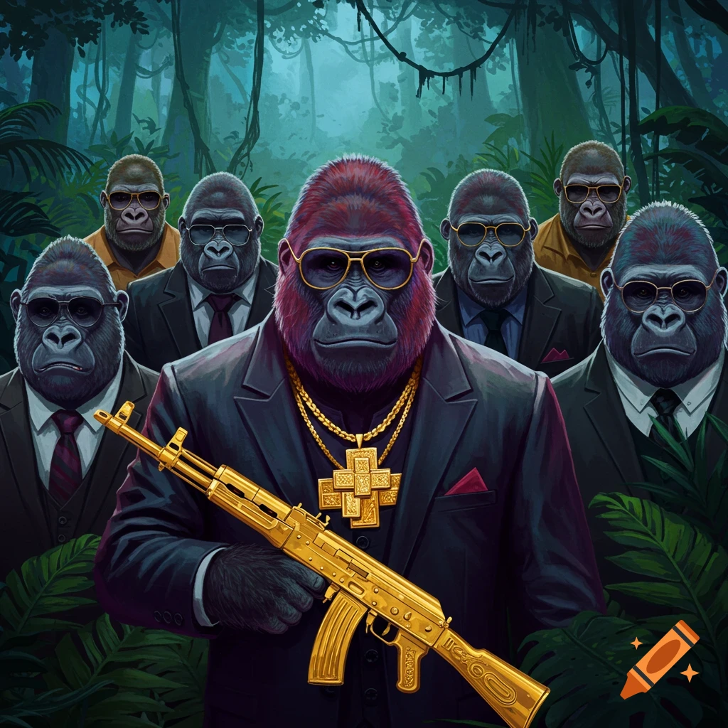 Armed gorilla with explosives on Craiyon