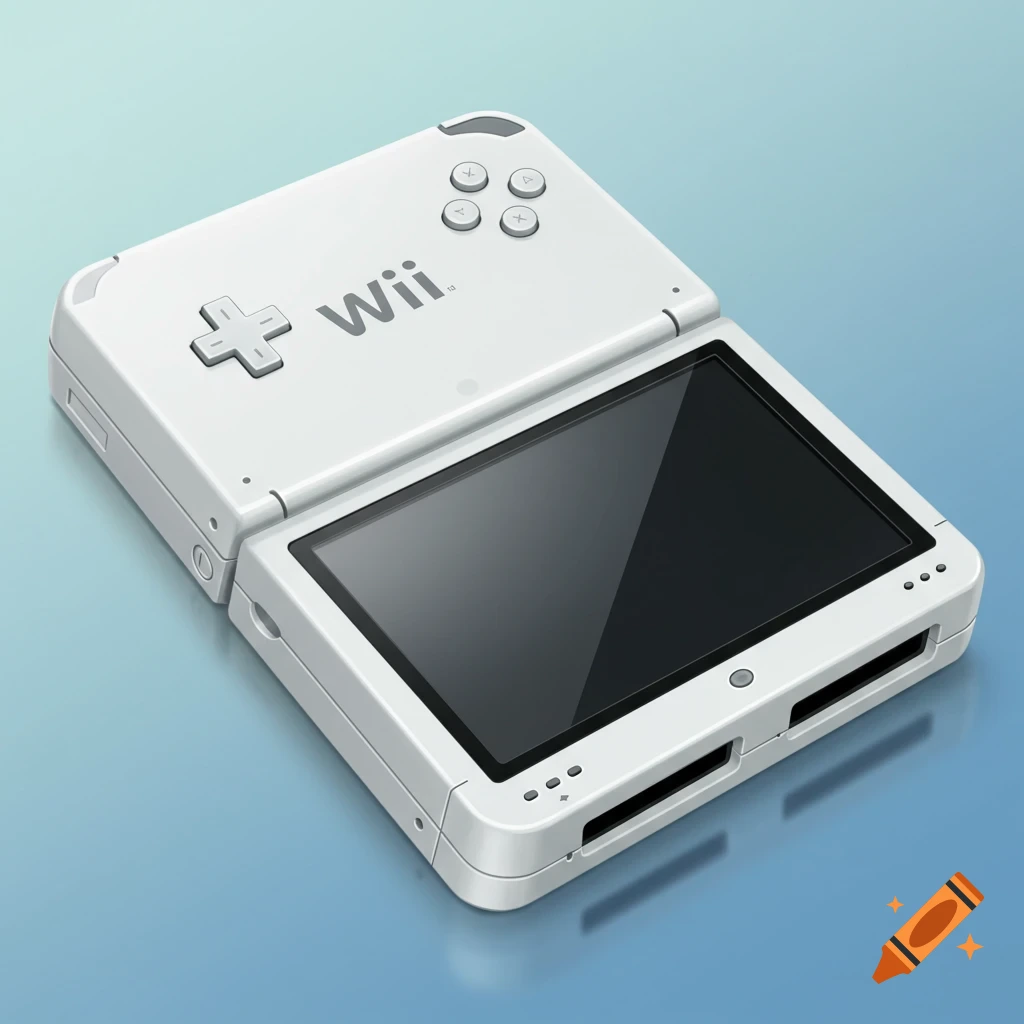 White portable gaming console concept resembling a Wii on Craiyon