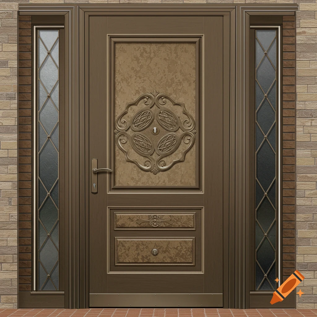 Elegant modern steel door with intricate patterns on Craiyon