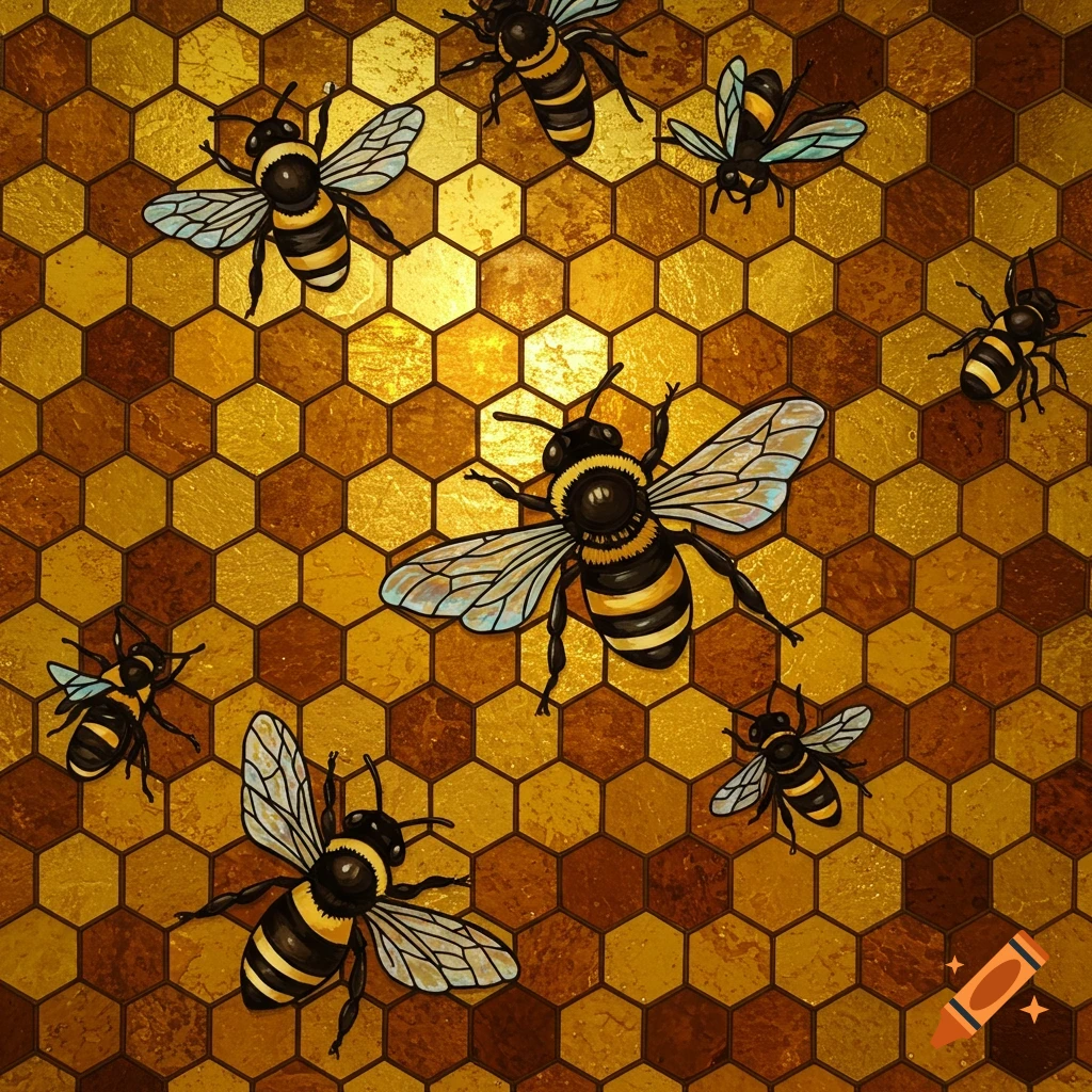 Bee and honeycomb stained glass pattern on Craiyon