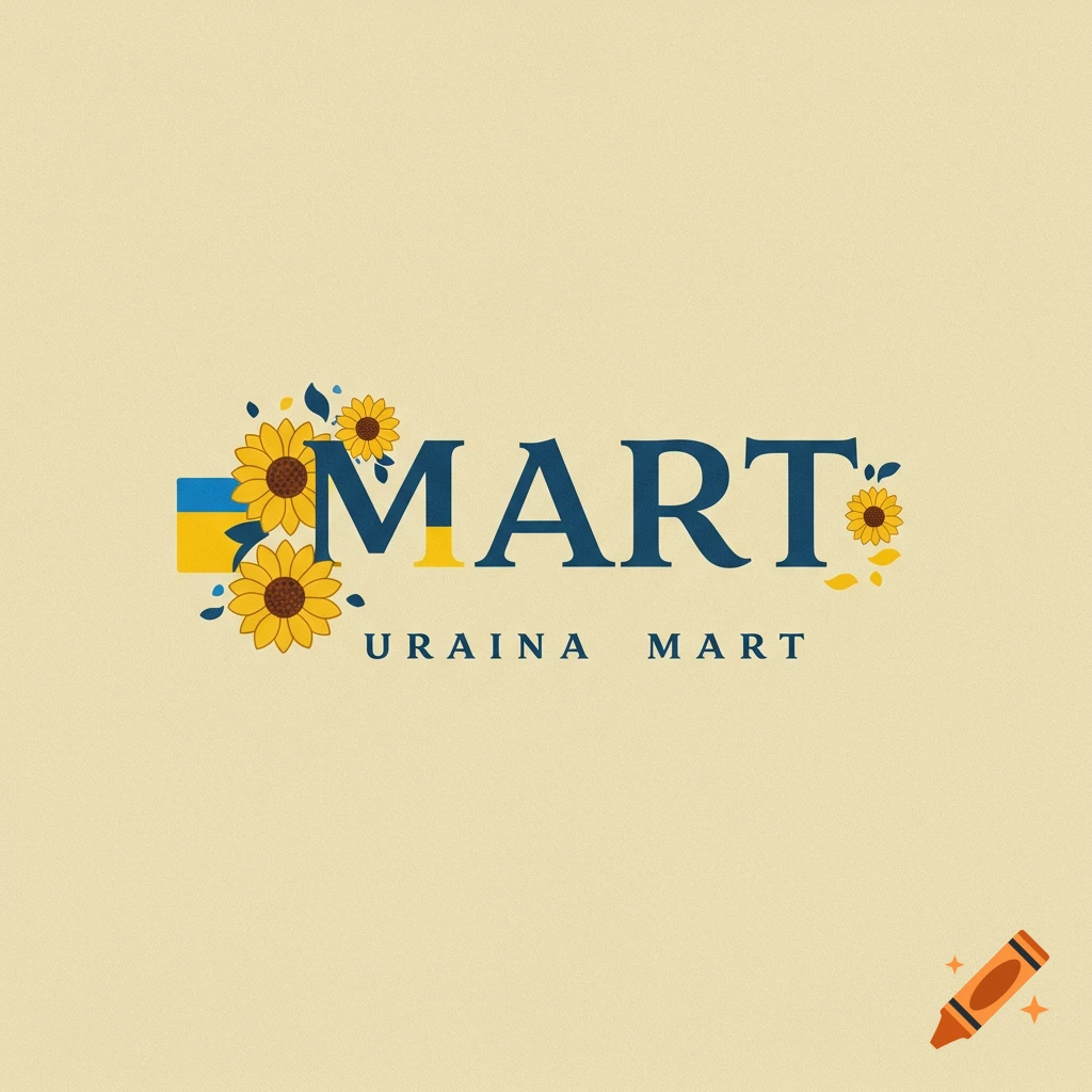 Ukrainian Mart logo with tryzub and sunflowers on Craiyon