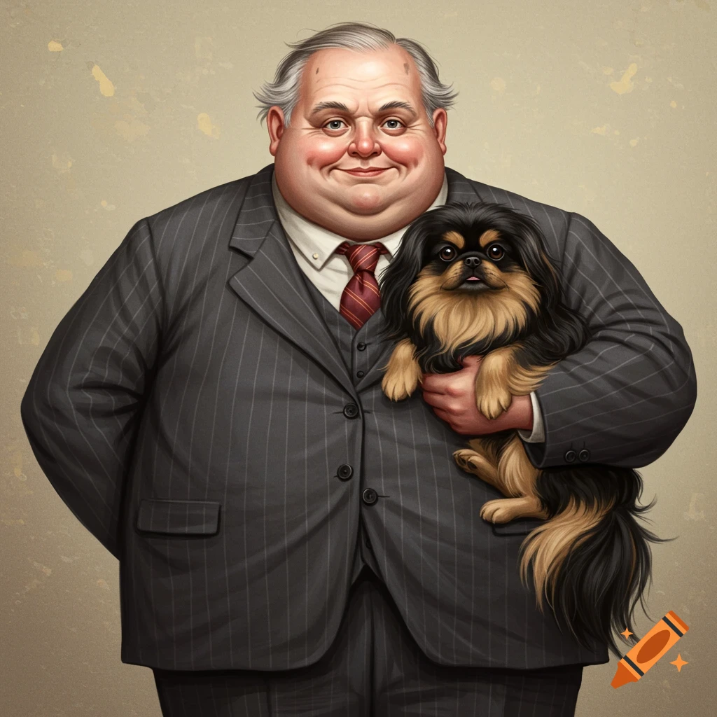 Dwarf businessman resembling Danny DeVito in gray suit on Craiyon