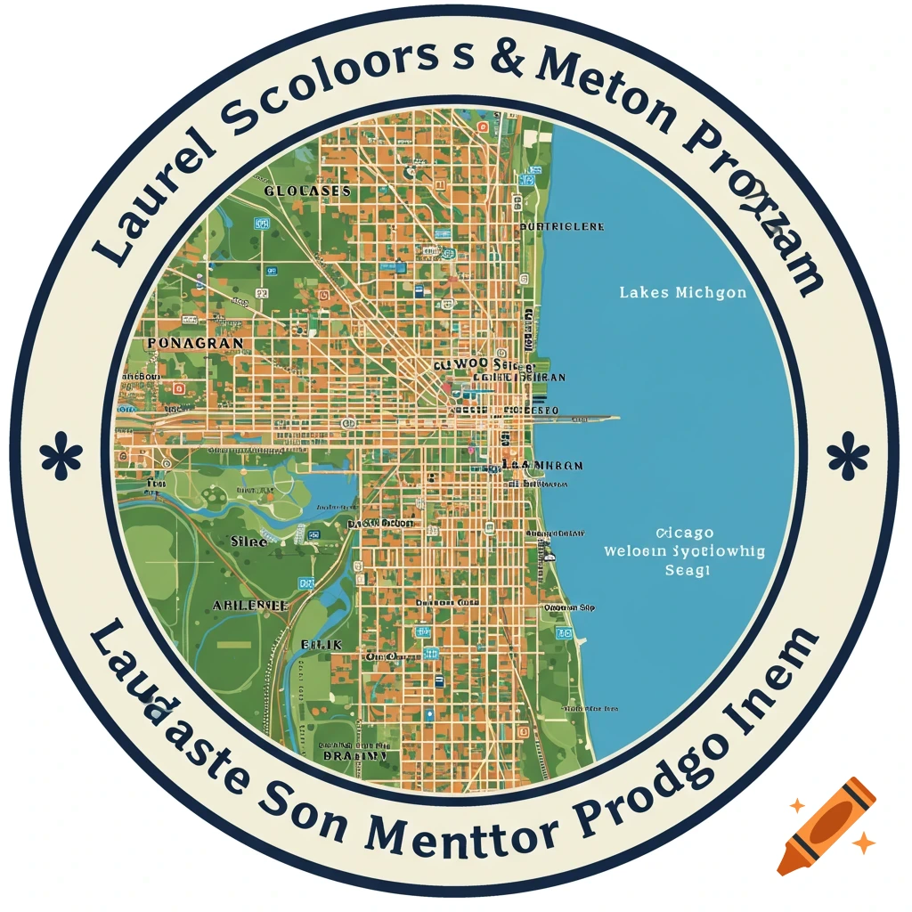 Circular graphic of Chicago map and Lake Michigan for Laurel Scholars ...