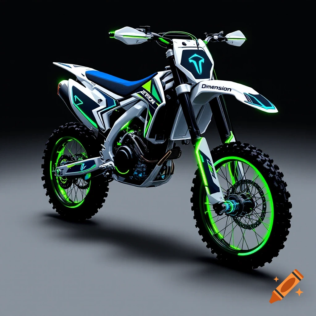 Dimension DZA134 dirt bike with white, green, blue, and black Tron ...