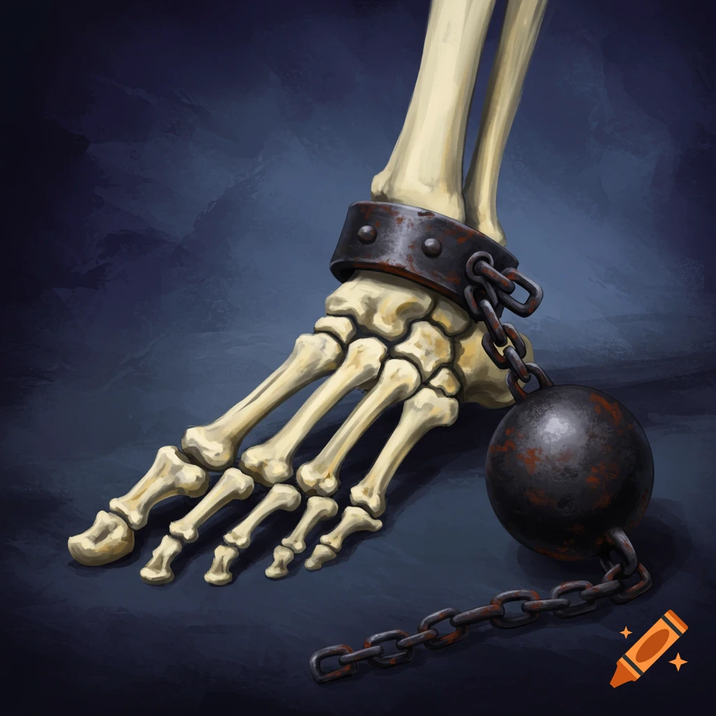 Painted image of two crossed crutches wrapped with bandages and red ...