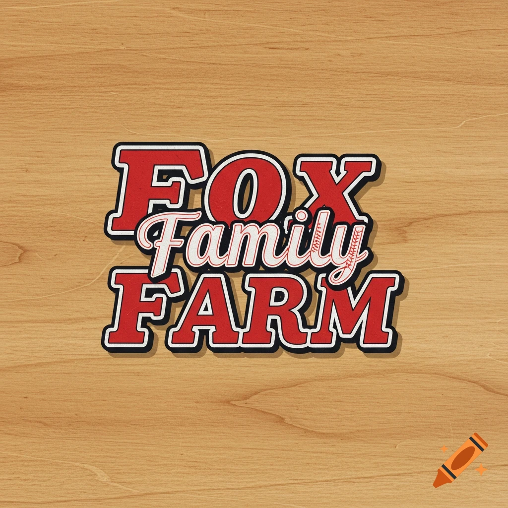 Fox Family Farm logo in baseball font colors red, white, and black on ...