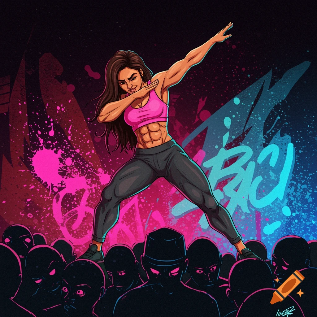 Buff 17-year-old Indian woman dabbing on Craiyon