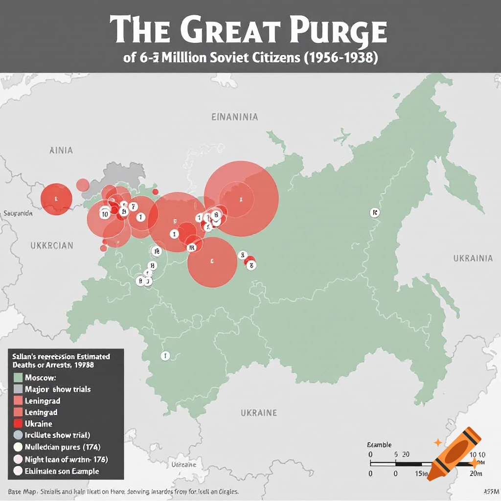 Map of Soviet Union during Stalin's Great Purge (1936-1938) indicating ...
