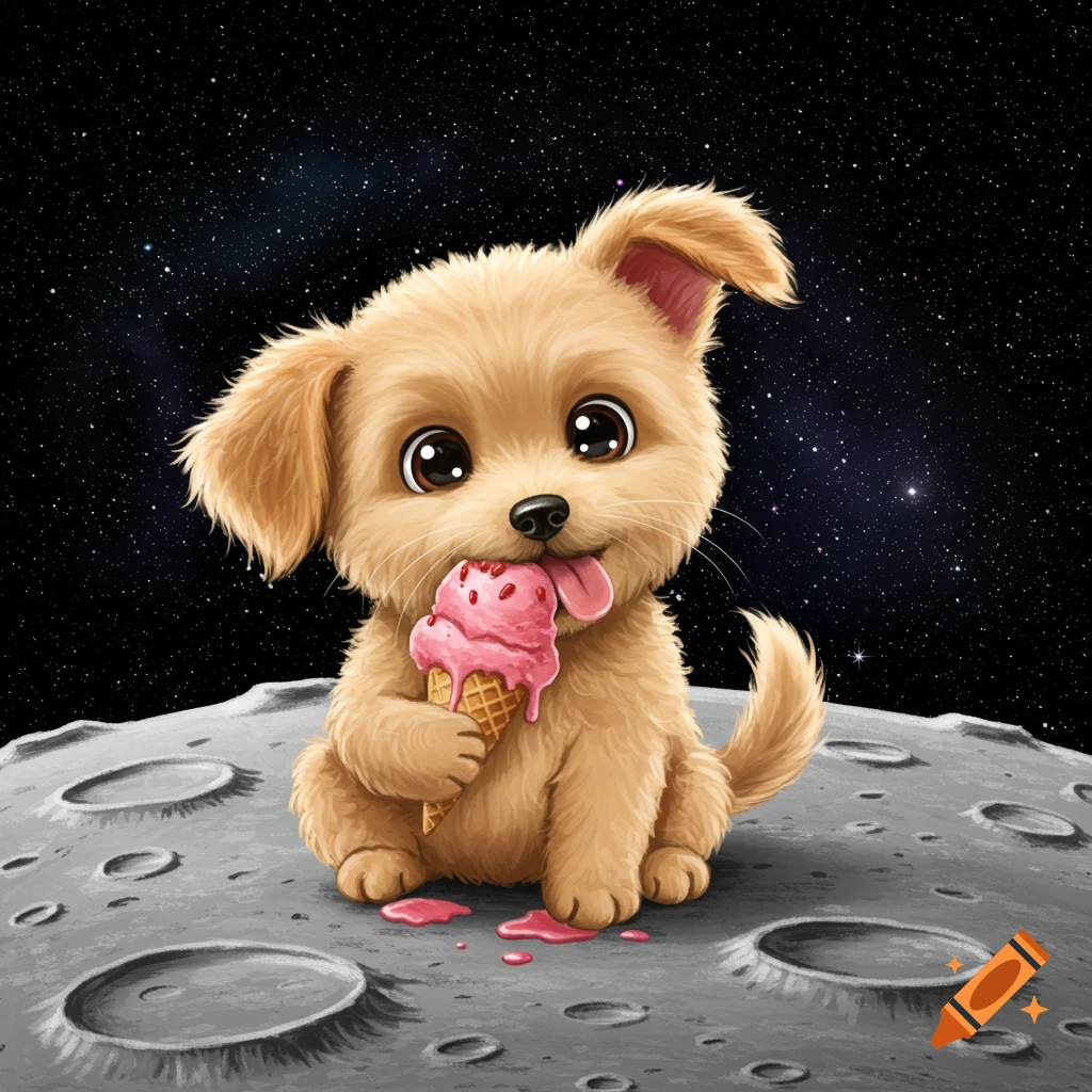 Dog eating ice cream on the moon on Craiyon