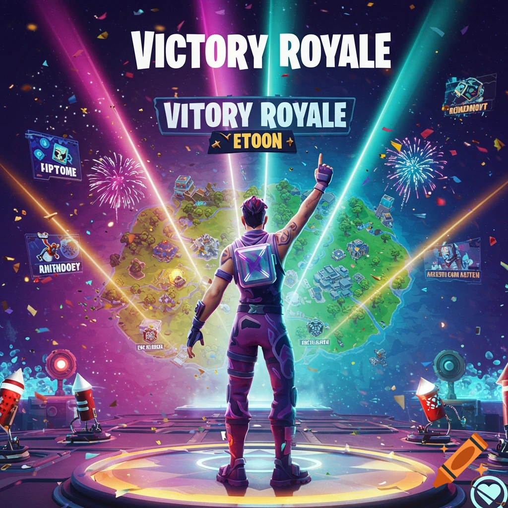 A character raises a hand on a stage with a map of the island behind ...