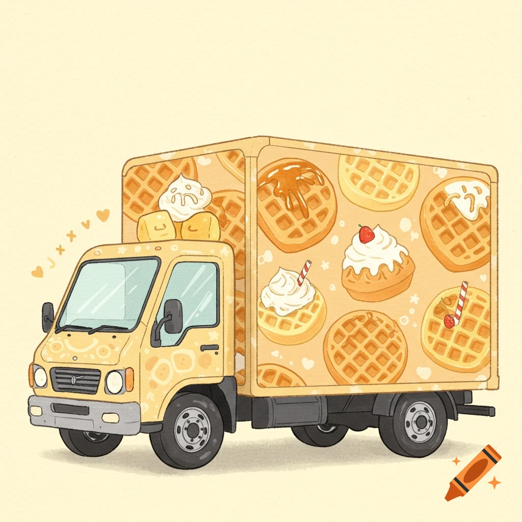 Truck with waffle dessert patterns on its sides. on Craiyon