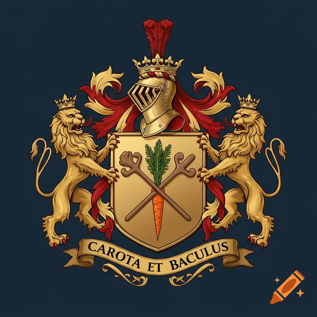 Crest with the Latin phrase 'the carrot and the stick' on Craiyon