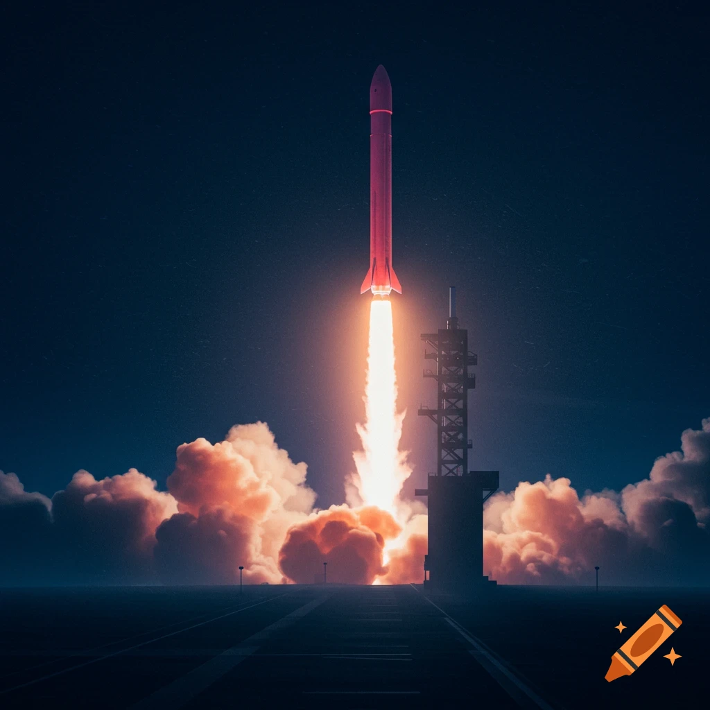 Blue Origin rocket launch with a pink rocket on Craiyon