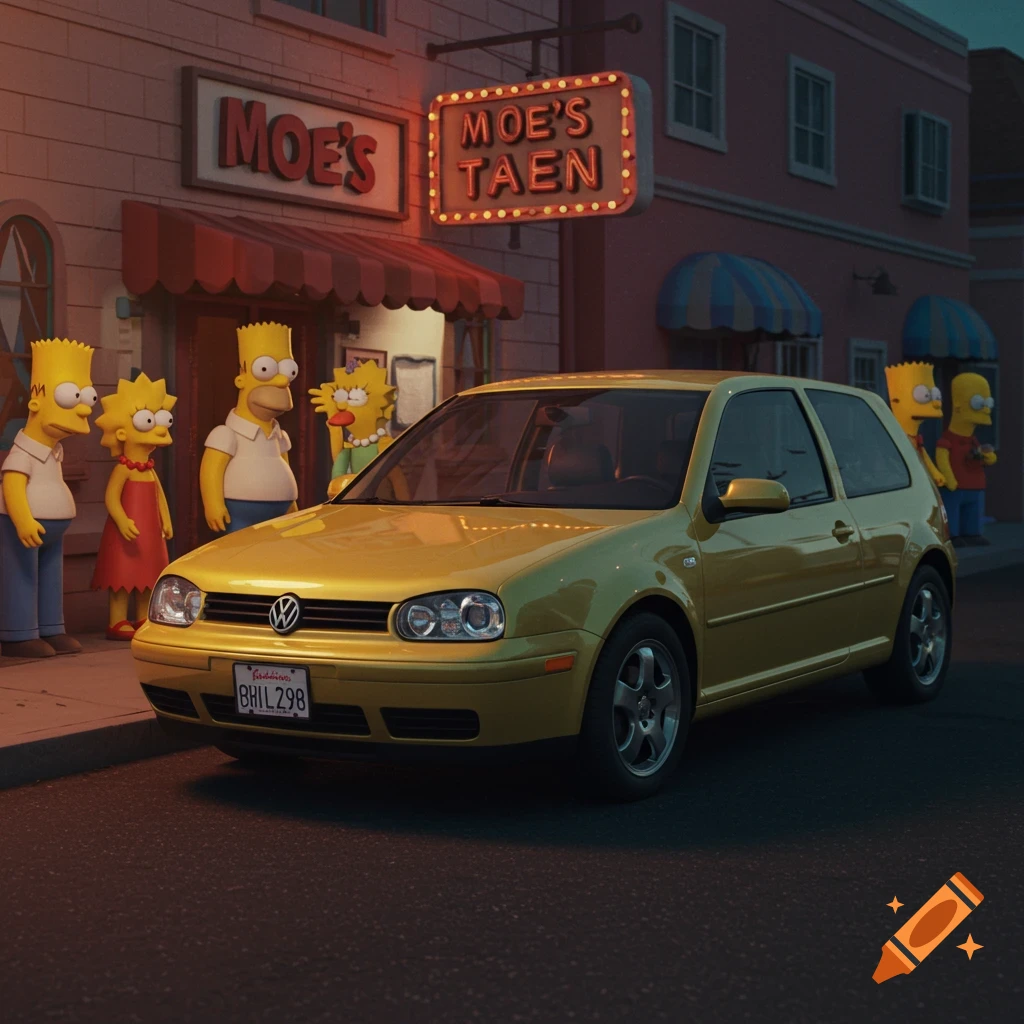 2003 VW GTI MK4 at Moe's Tavern with the Simpsons on Craiyon