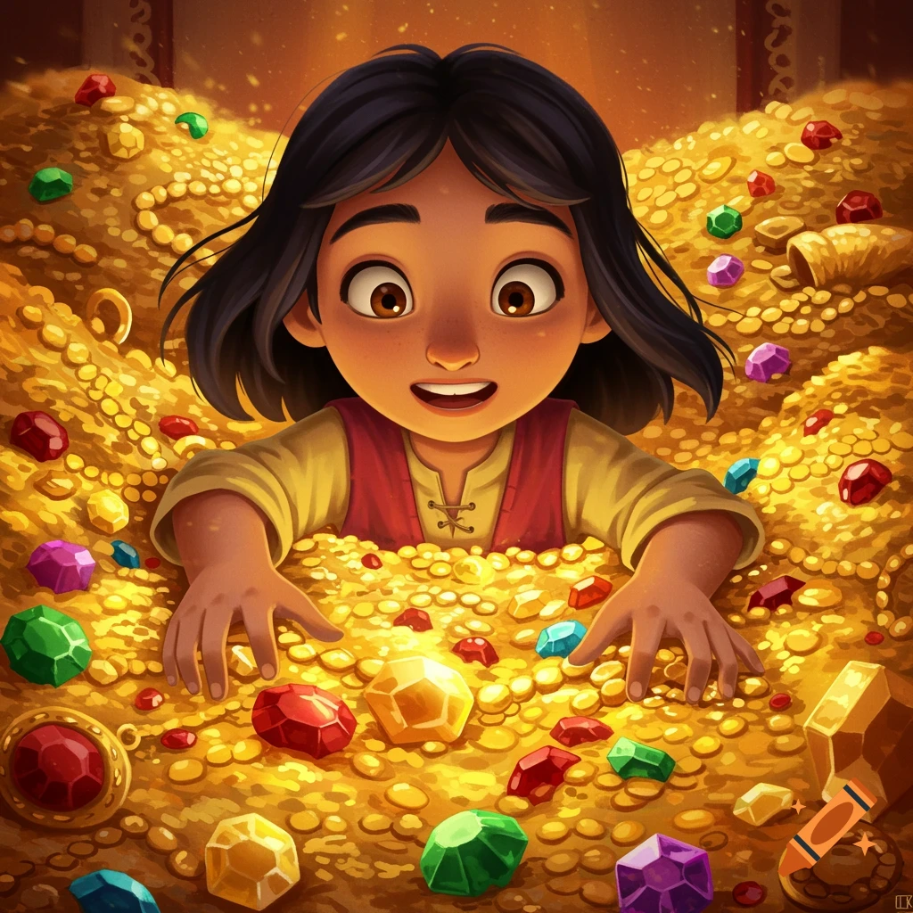 Chaya from The Girl Who Stole an Elephant with gold jewels on Craiyon