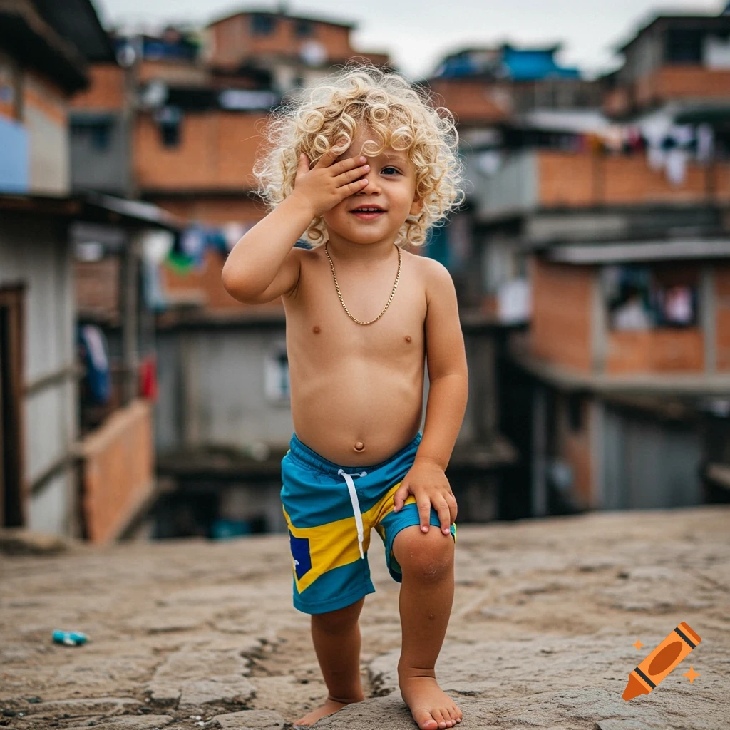 Brazilian toddler posing in favela on Craiyon