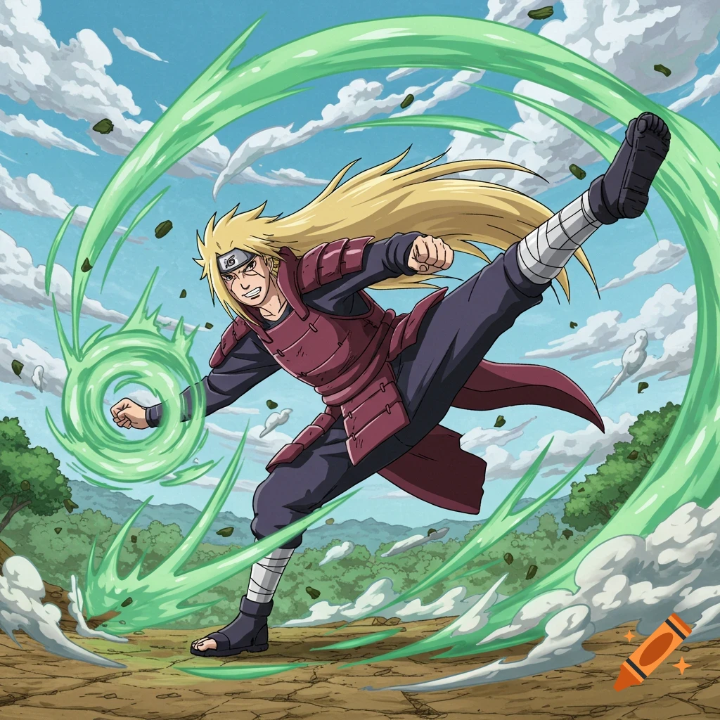 Anime illustration of Naruto Uzumaki doing a powerful kick in the air ...