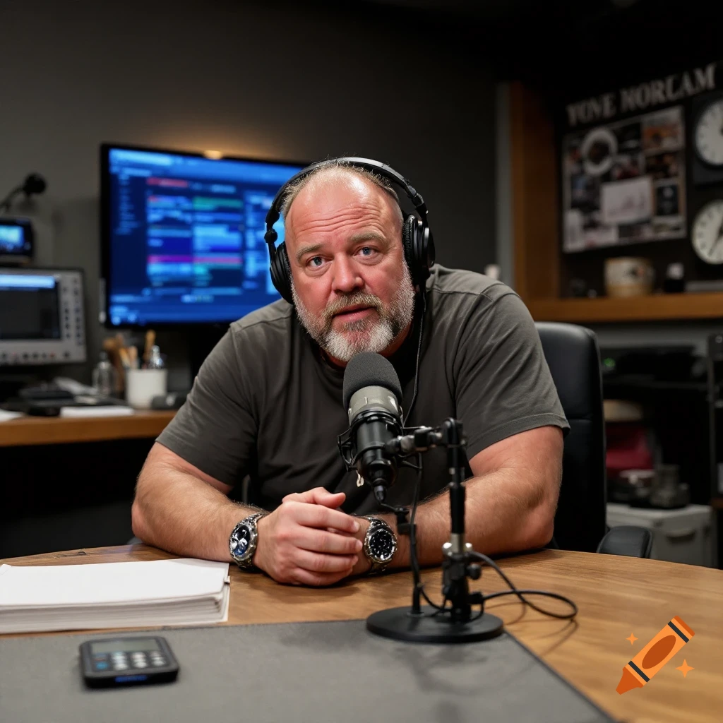 Joe Rogan podcasting in his studio discussing World War 1. on Craiyon