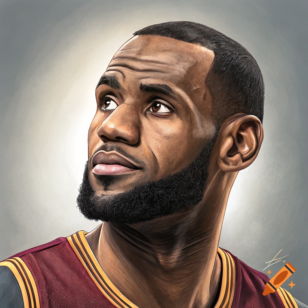 Photorealistic portrait of LeBron James in a yellow Cleveland Cavaliers ...
