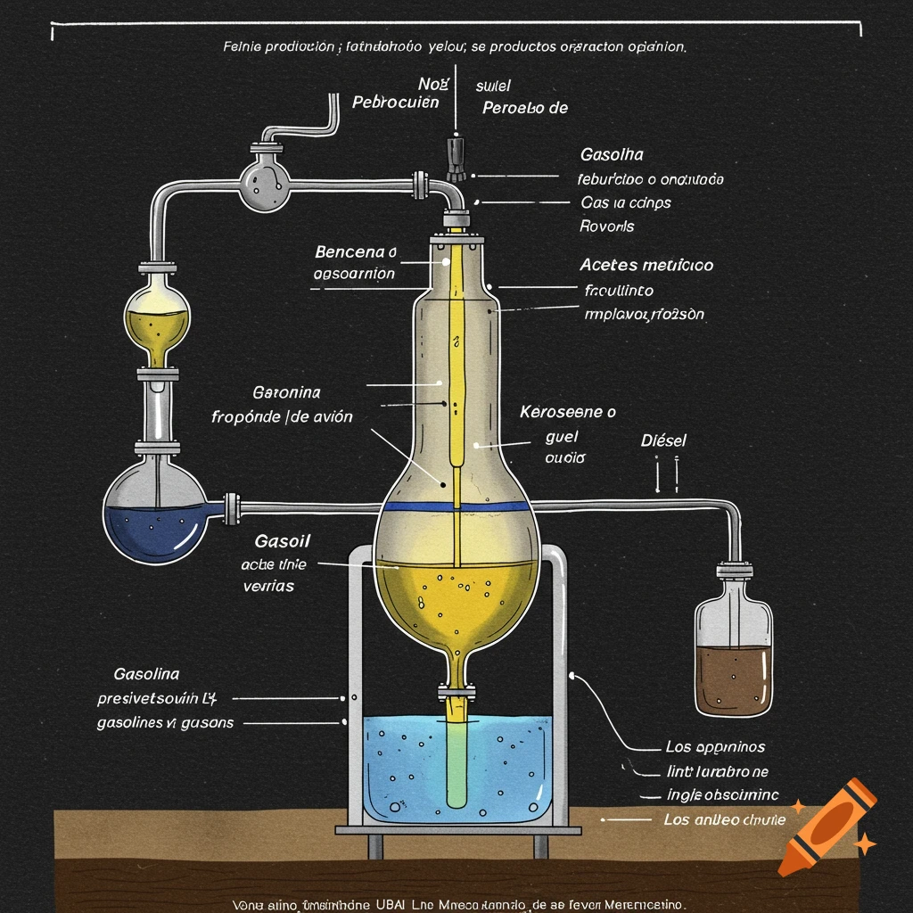 Crude oil distillation tower diagram with organic products labeled on ...