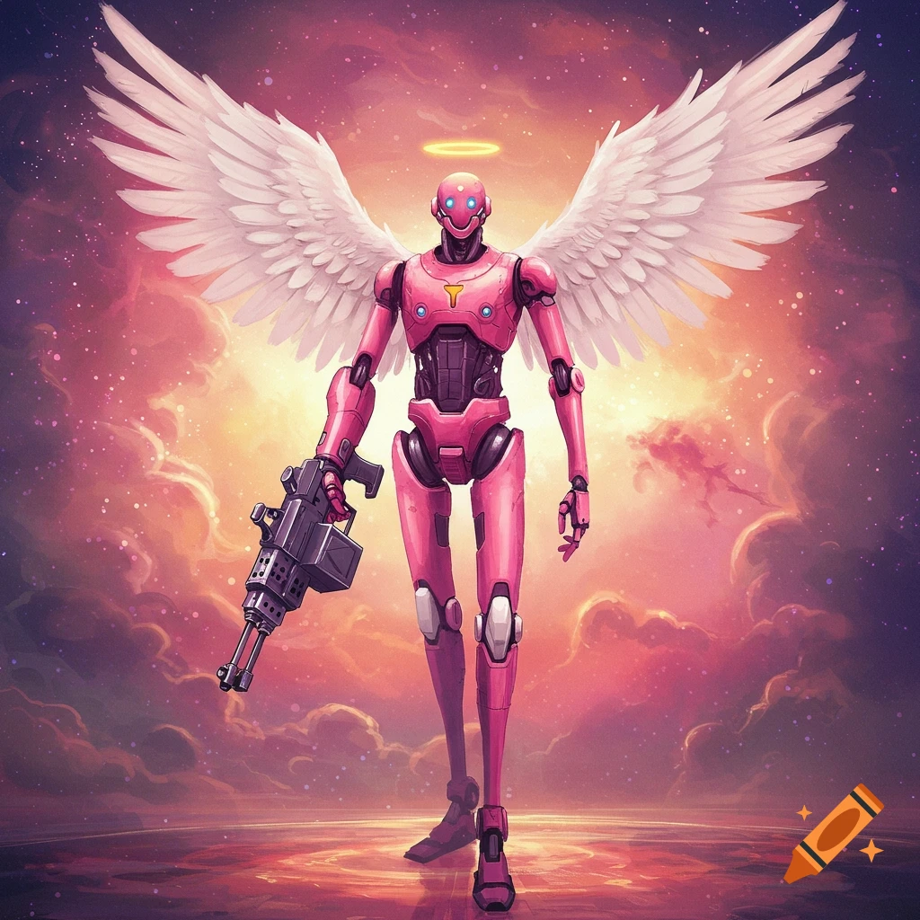 Cybernetic angel in neon green with a gun on Craiyon