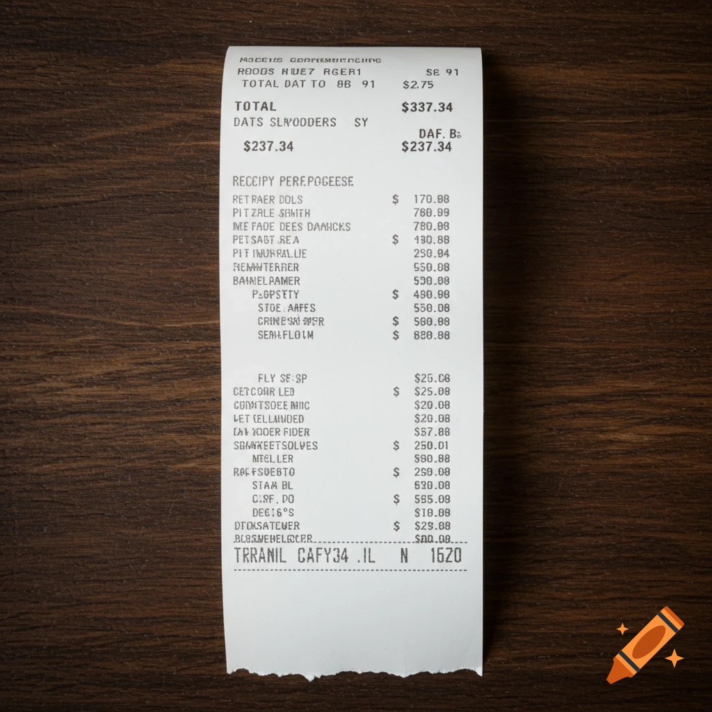 Grocery store receipt for $537.34 on Craiyon