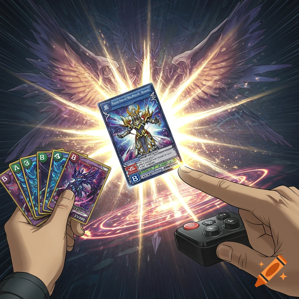 A person's hands open a holographic pack, revealing a cartoon monster ...