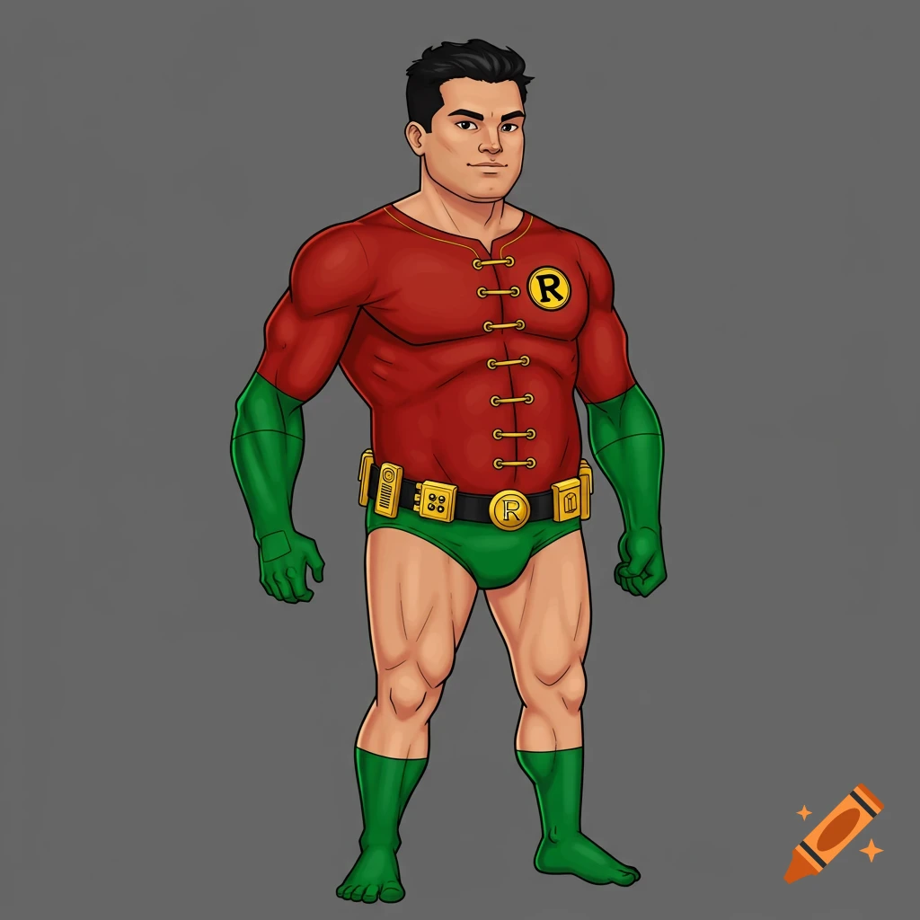 Cartoon of a skinny, short, Eastern European superhero with black hair ...