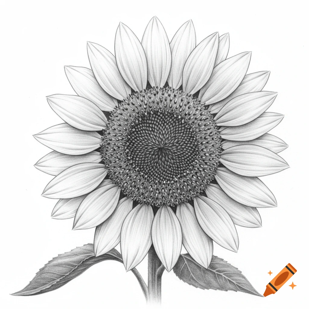 Realistic sunflower pencil drawing tutorial in black and white on Craiyon