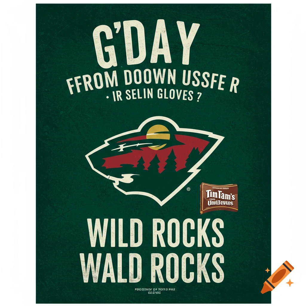 Minnesota Wild logo landscape print with the text 'G'day from Down ...