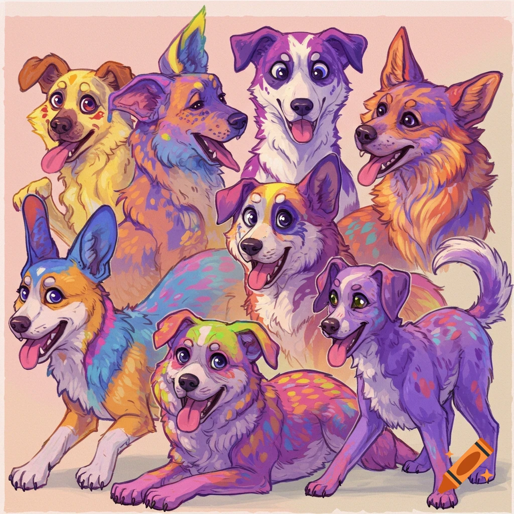 Colorful dogs on Craiyon