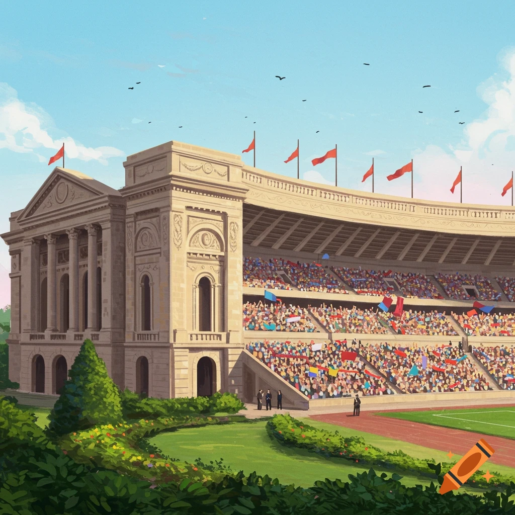 KFC restaurant stand in a grand, columned lobby with historical ...