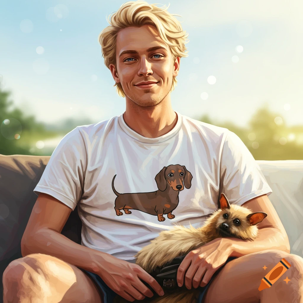 Man with wiener dog t-shirt holding a bat on Craiyon