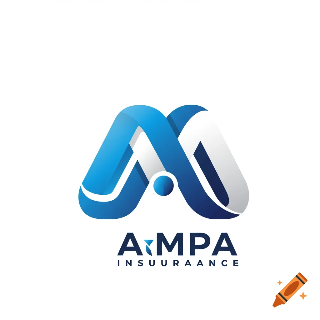 Blue and white abstract logo symbol above text 'AMPA INSUURANACE' on ...