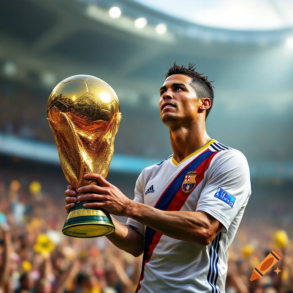 Cristiano Ronaldo lifting the World Cup trophy on Craiyon