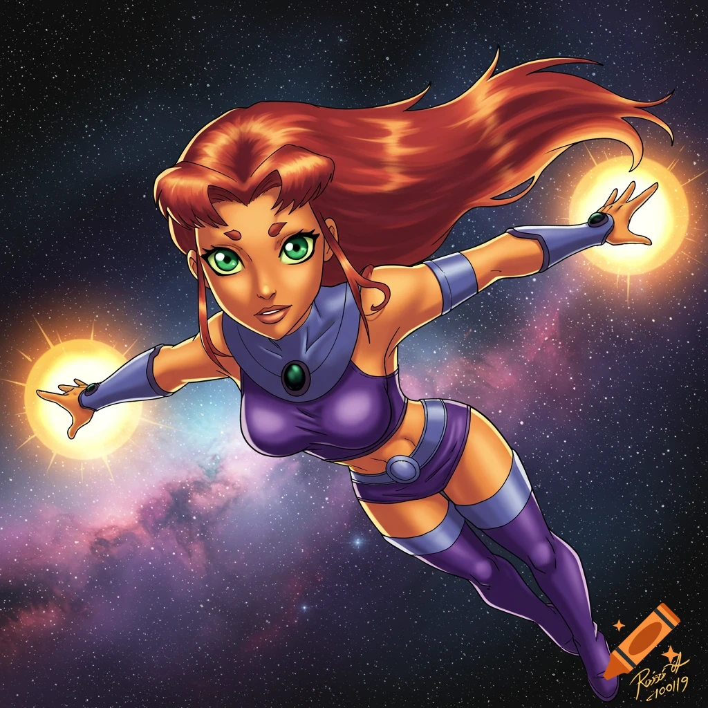 Wonder Woman flies through space in a classic comic book style. on Craiyon