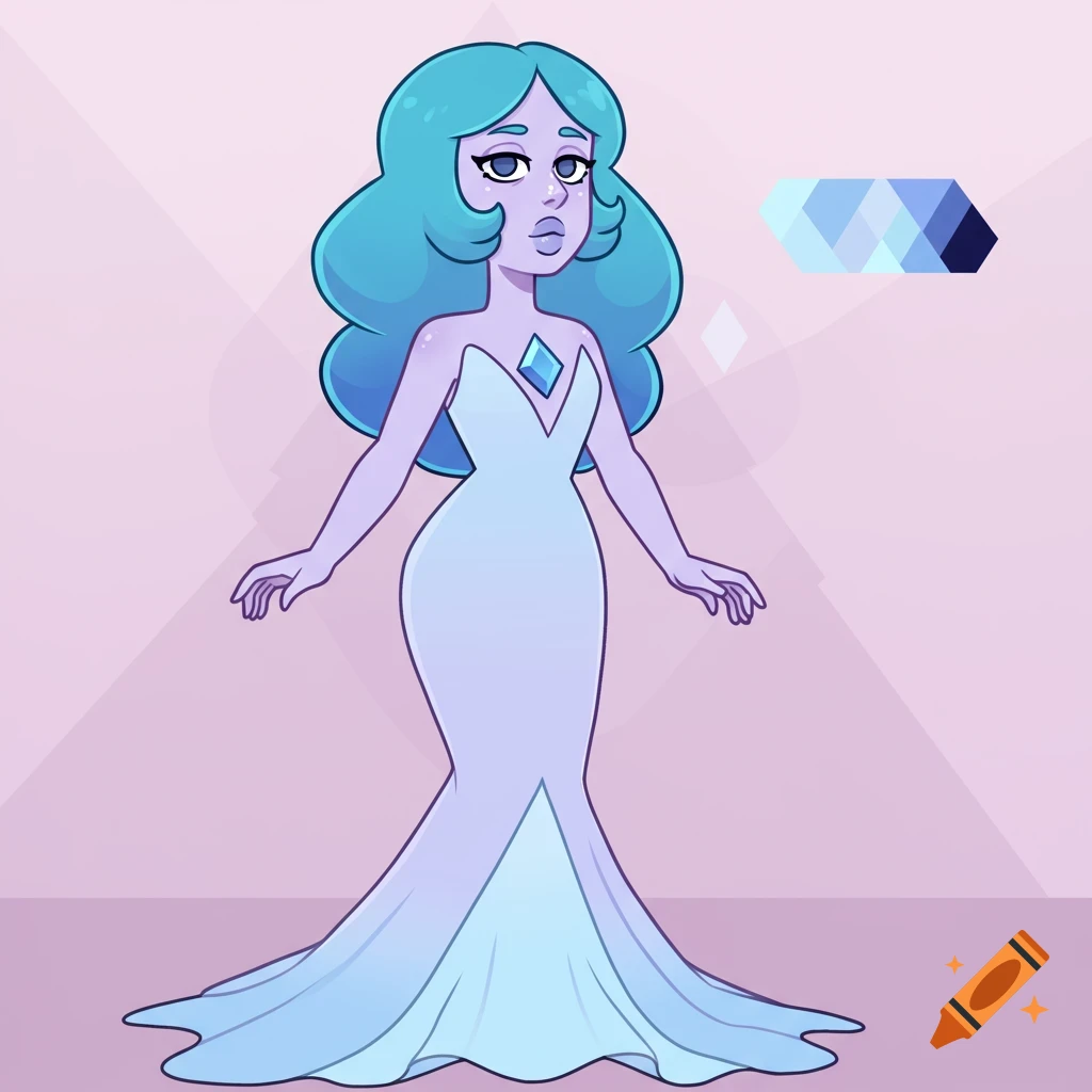 Cartoon character with teal hair and pale skin wearing a long white ...