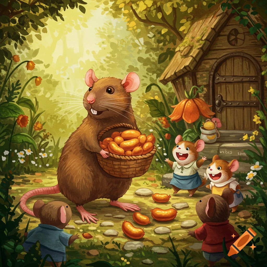 Gnomes in mushroom houses riding squirrels. on Craiyon