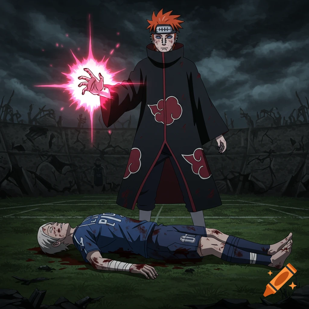 Anime illustration of Pain from Naruto defeating Isagi Yoichi from Blue ...