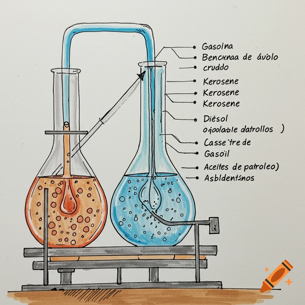 Crude oil distillation tower diagram showing organic products on Craiyon