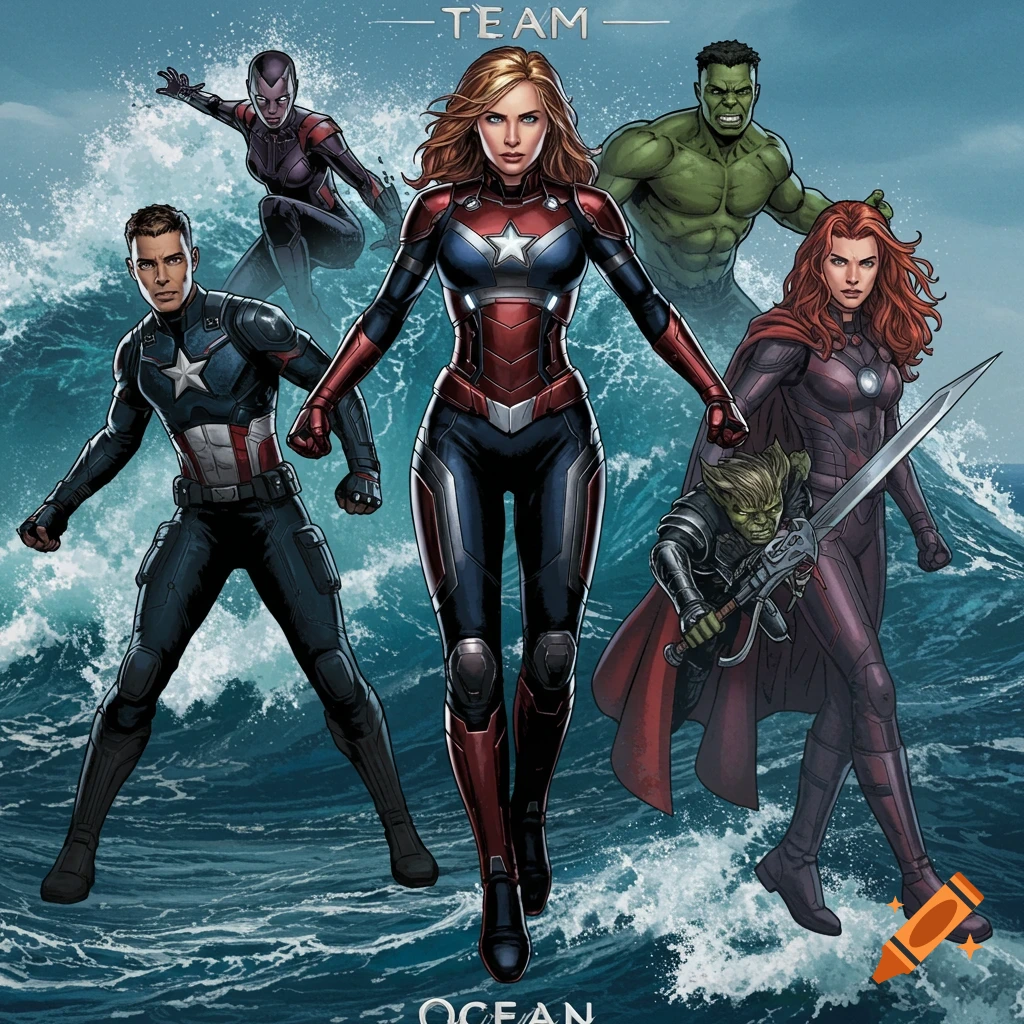 Illustration of Captain Marvel and Yoda standing together in space with ...