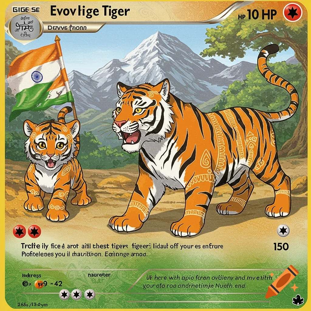 Illustration of two cartoon tigers and an Indian flag on a Pokemon ...