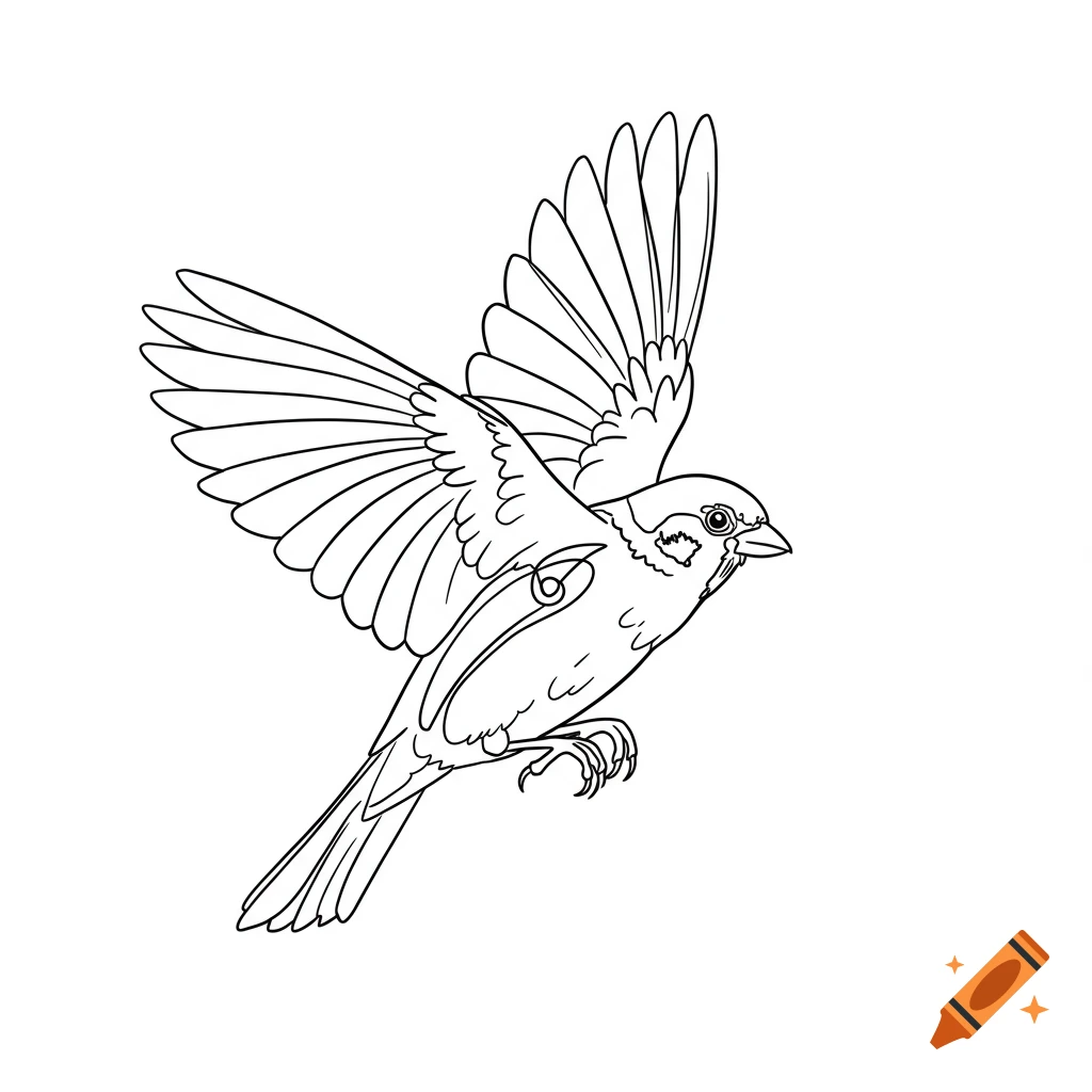 Sparrow spreading its wings, line drawing on Craiyon
