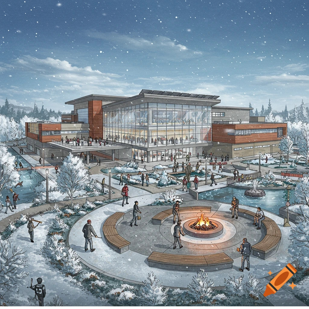 Modern university hockey rink and community park at Mount Royal ...