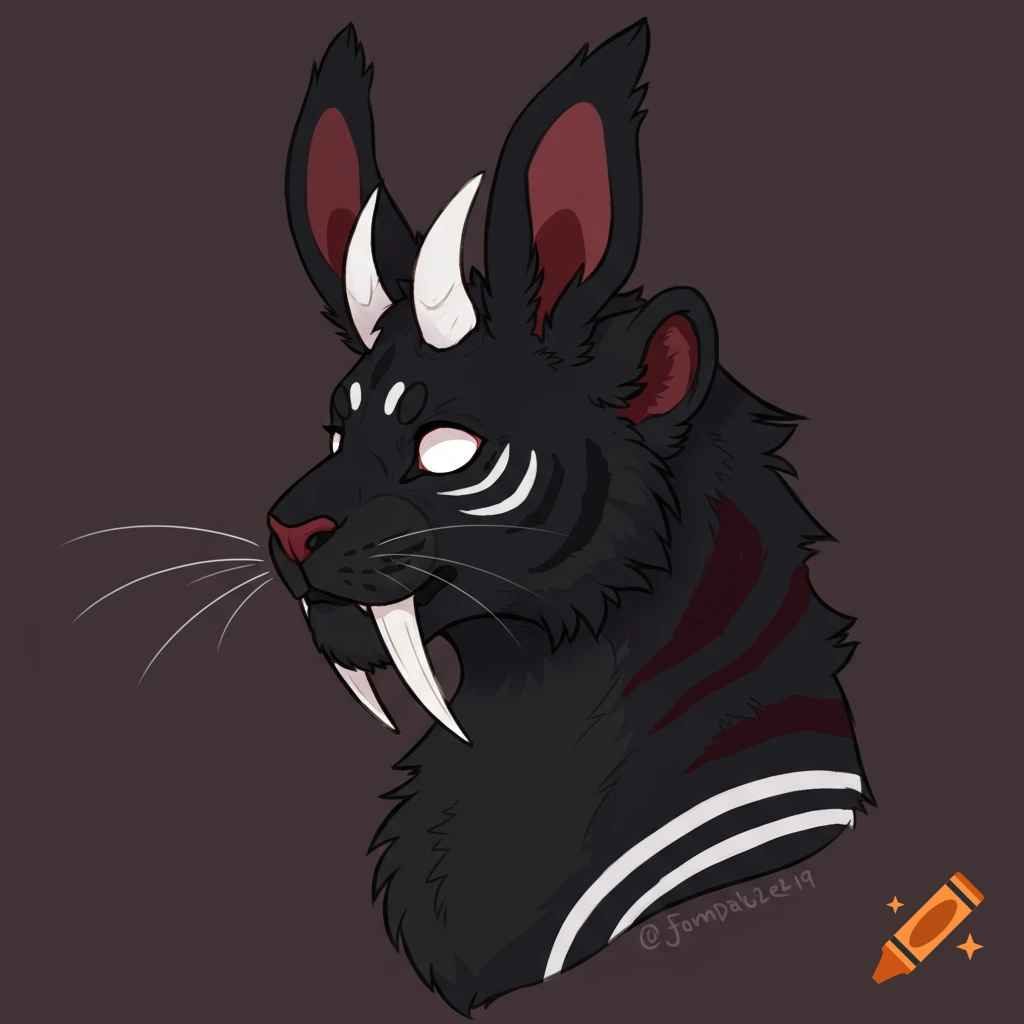Cartoon furry profile picture of a black saber tooth tiger with bunny ...