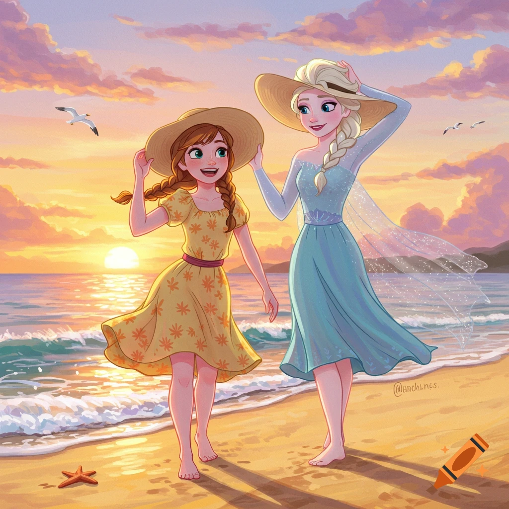 Two animated women, resembling Disney characters, flex their biceps on ...