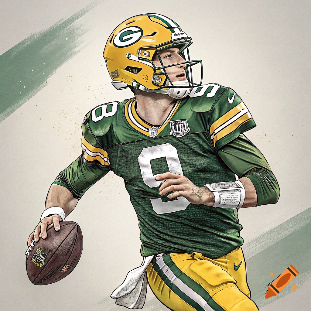 Illustration of a football player in a Green Bay Packers uniform ...