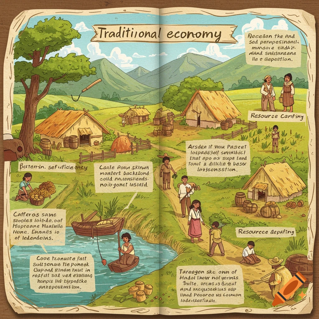 One-pager on traditional economy on Craiyon