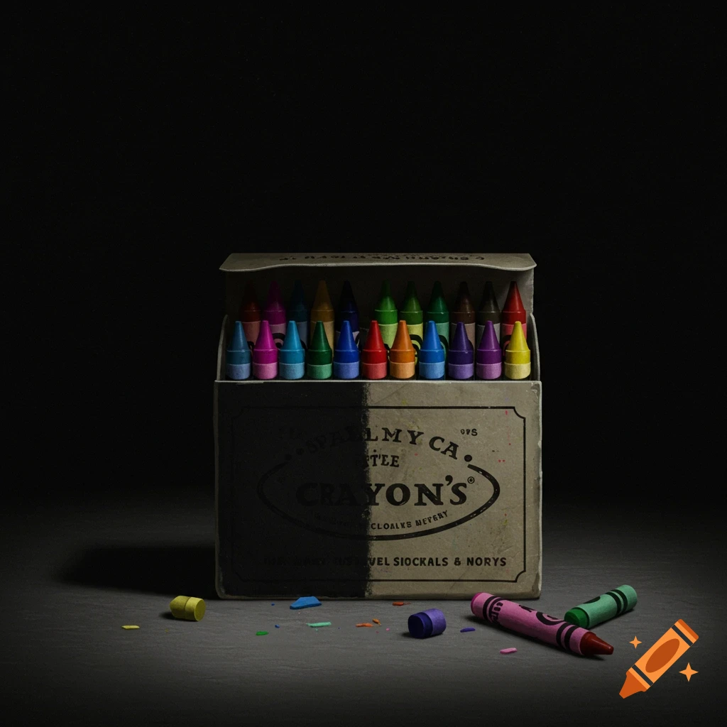 A yellow and green box of crayons, labeled "CrAIyon V5", standing ...