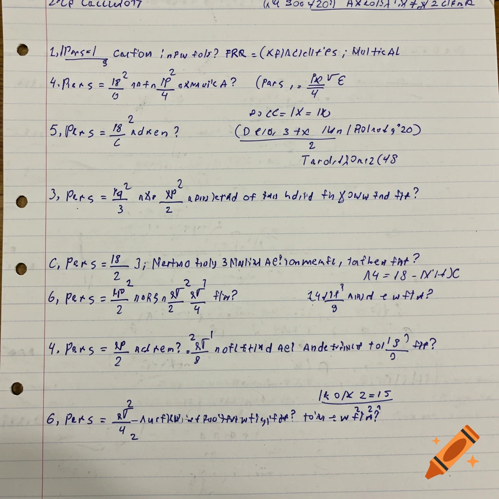 Calculus AB FRQ 2017 handwritten notes on lined paper on Craiyon